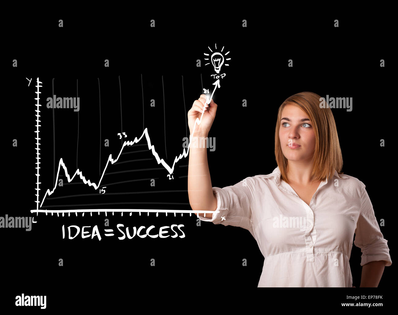 Woman drawing graph on whiteboard Stock Photo - Alamy