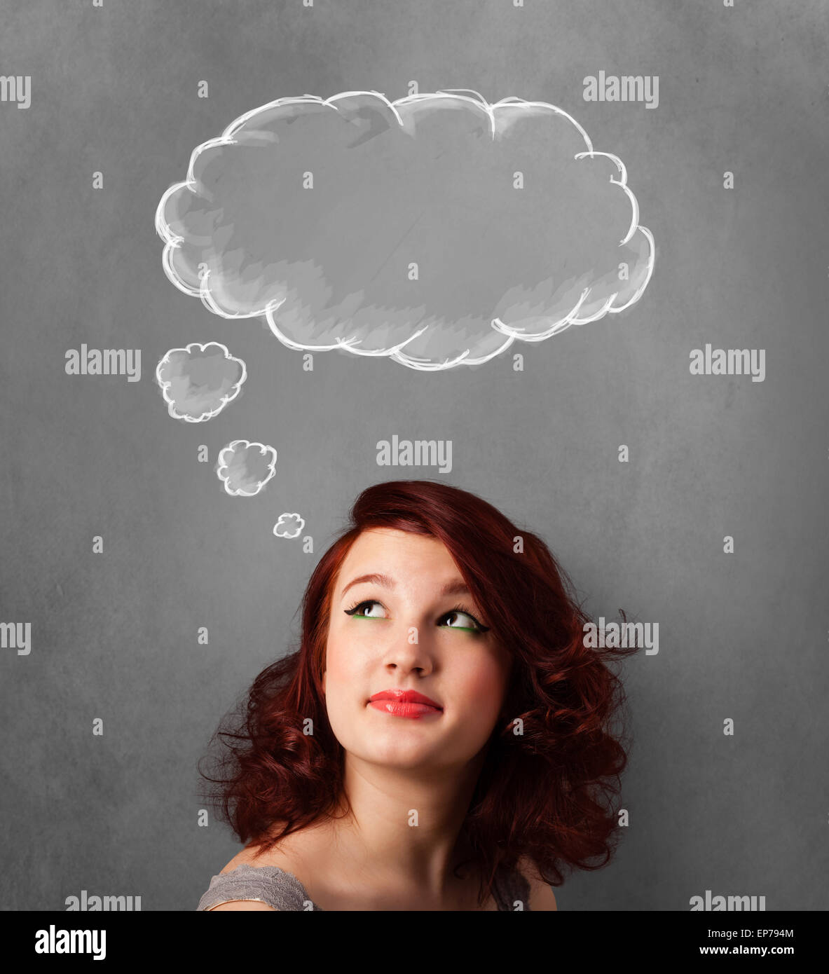 Pretty girl thinking thought bubble hi-res stock photography and images ...