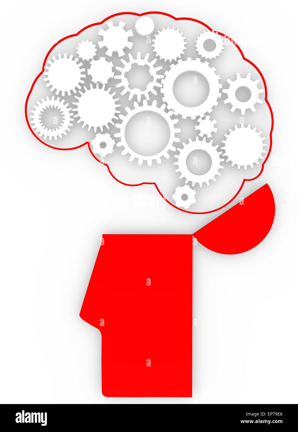 Cogs in the shape of human brain coming from red trash in head form ...