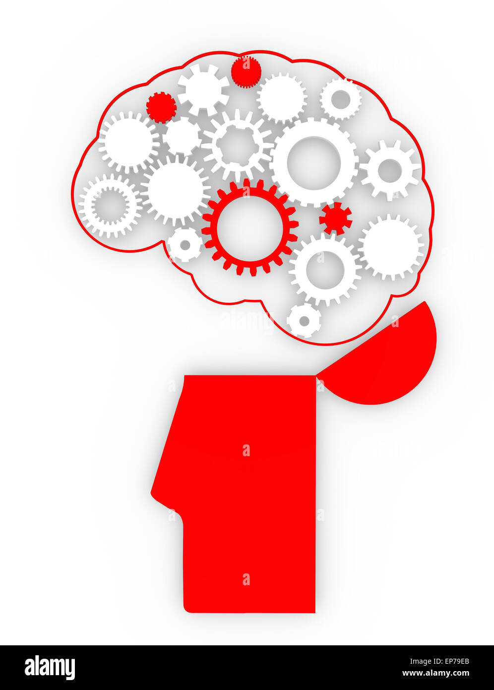 Cogs in the shape of human brain coming from red trash in head form ...