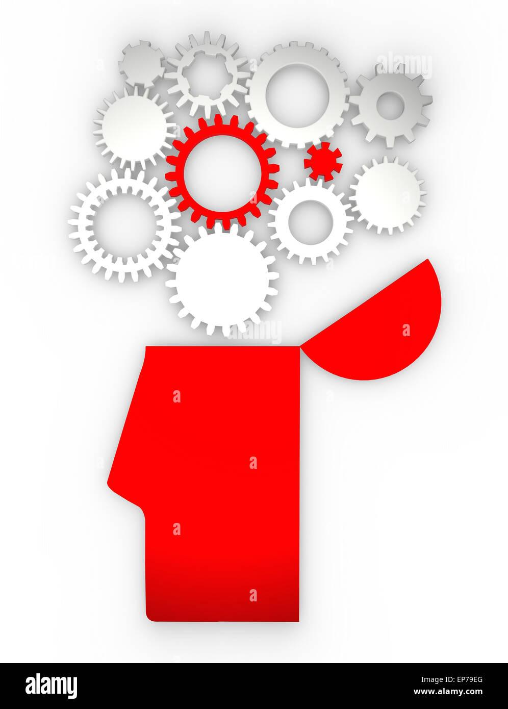 Cogs in the shape of human brain coming from red trash in head form ...