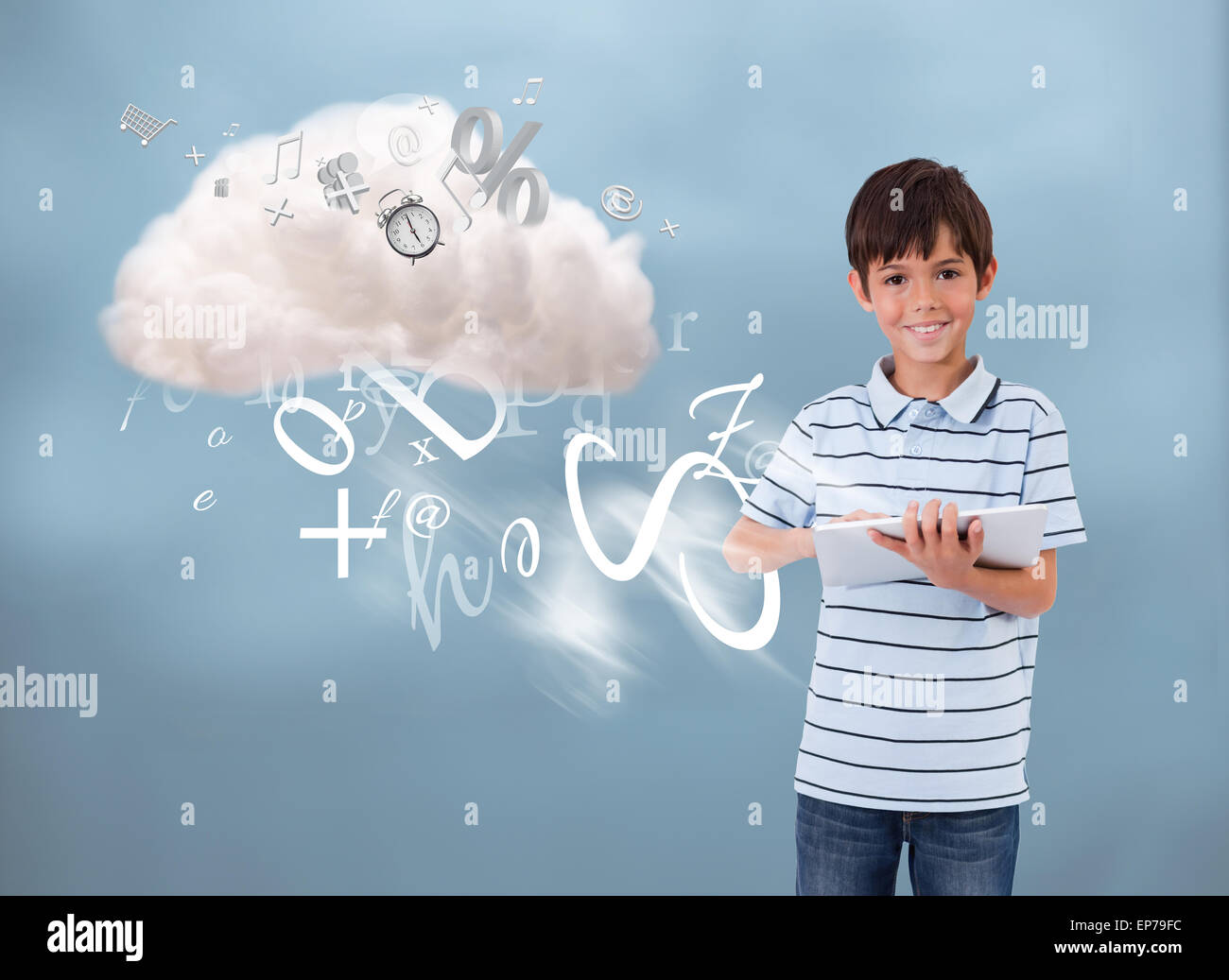 Young boy using tablet to connect to cloud computing Stock Photo - Alamy