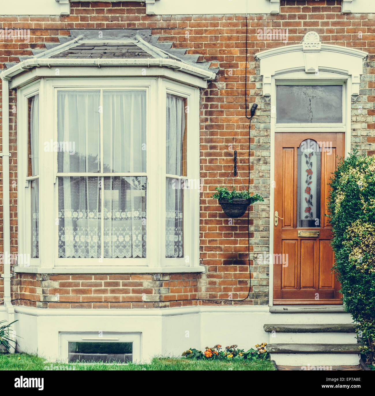 Vintage picture of front of typical English house details and ...