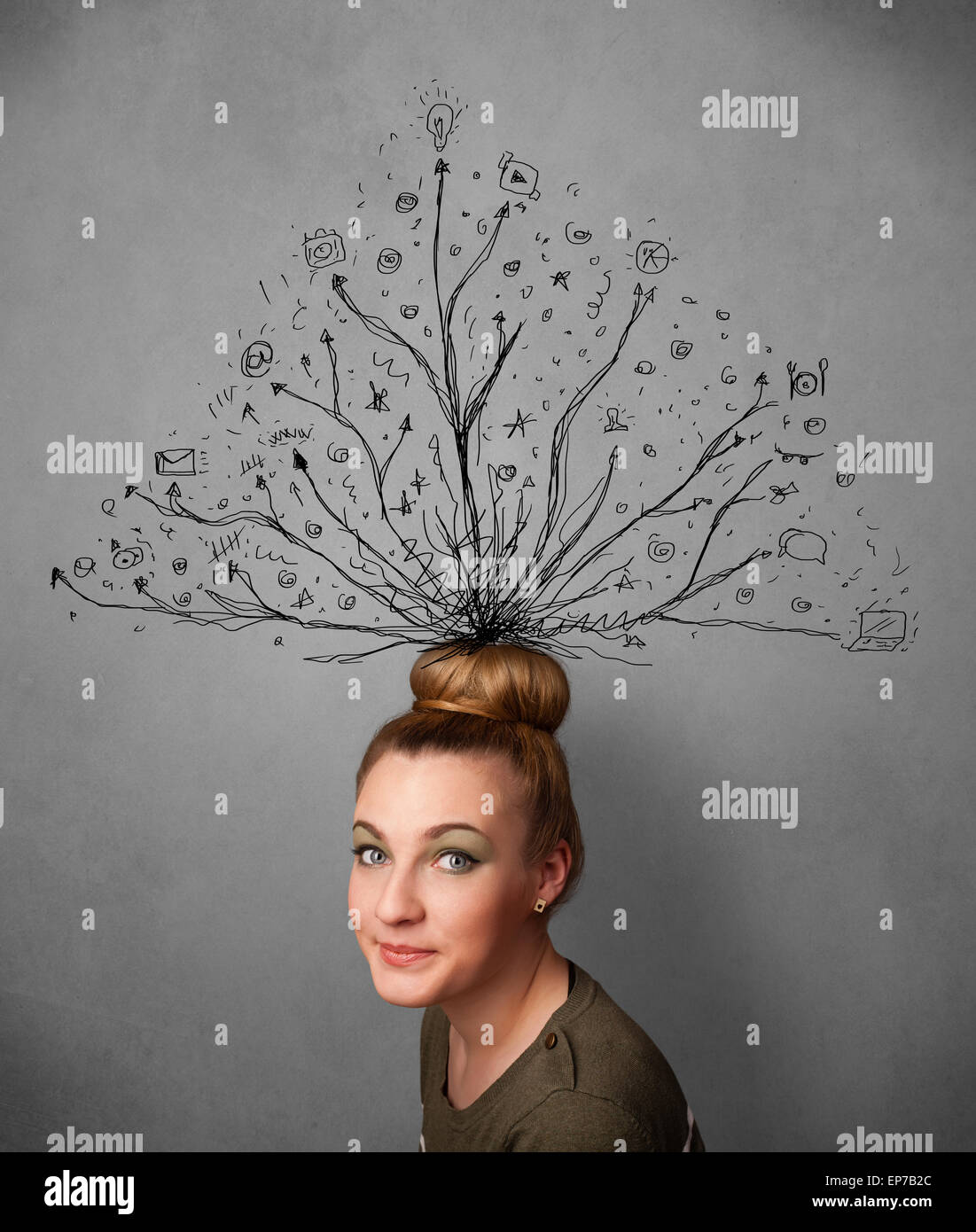 Young woman thinking arrows hi-res stock photography and images - Alamy