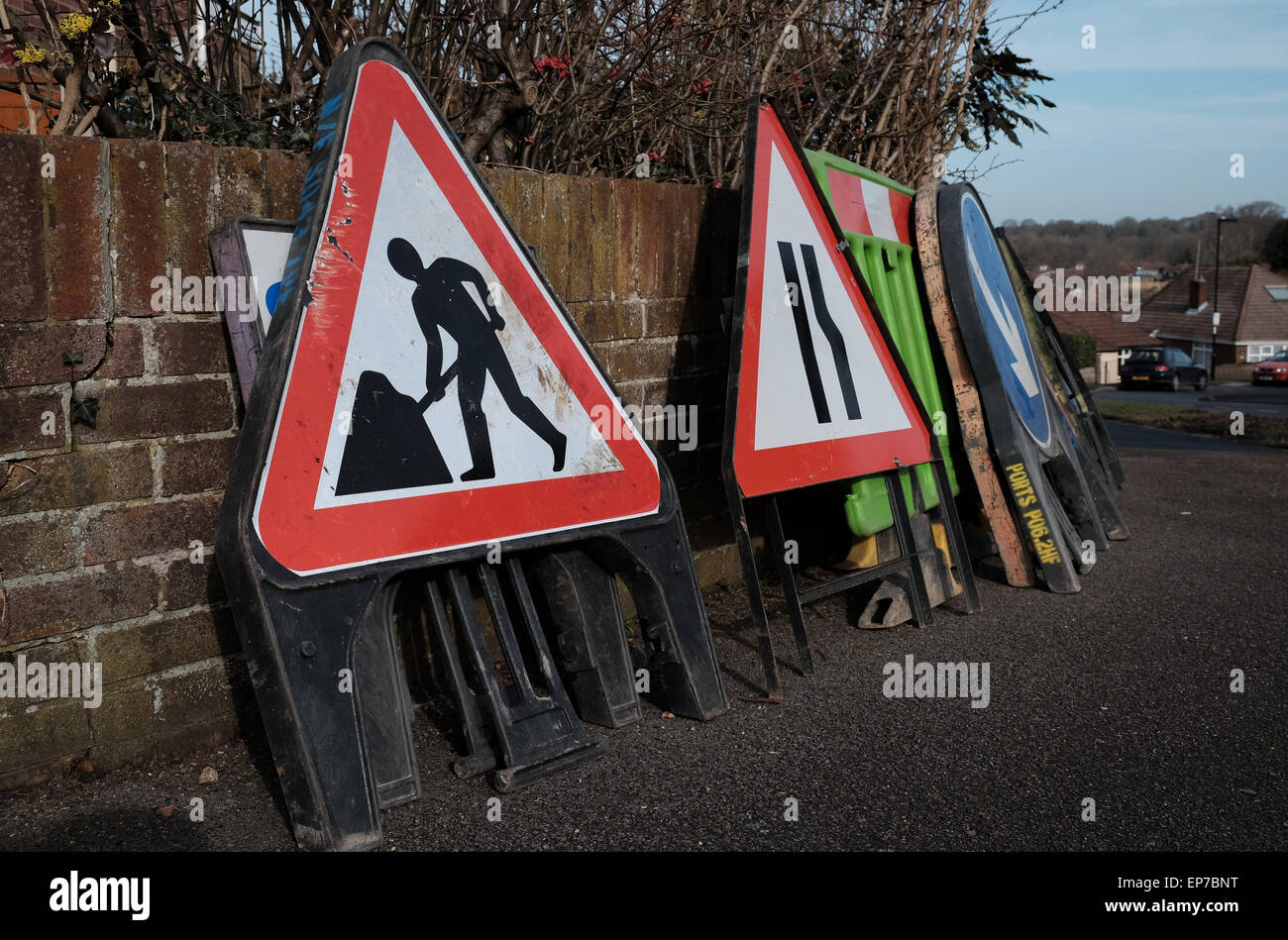 Variety of roadwork signs Stock Photo - Alamy