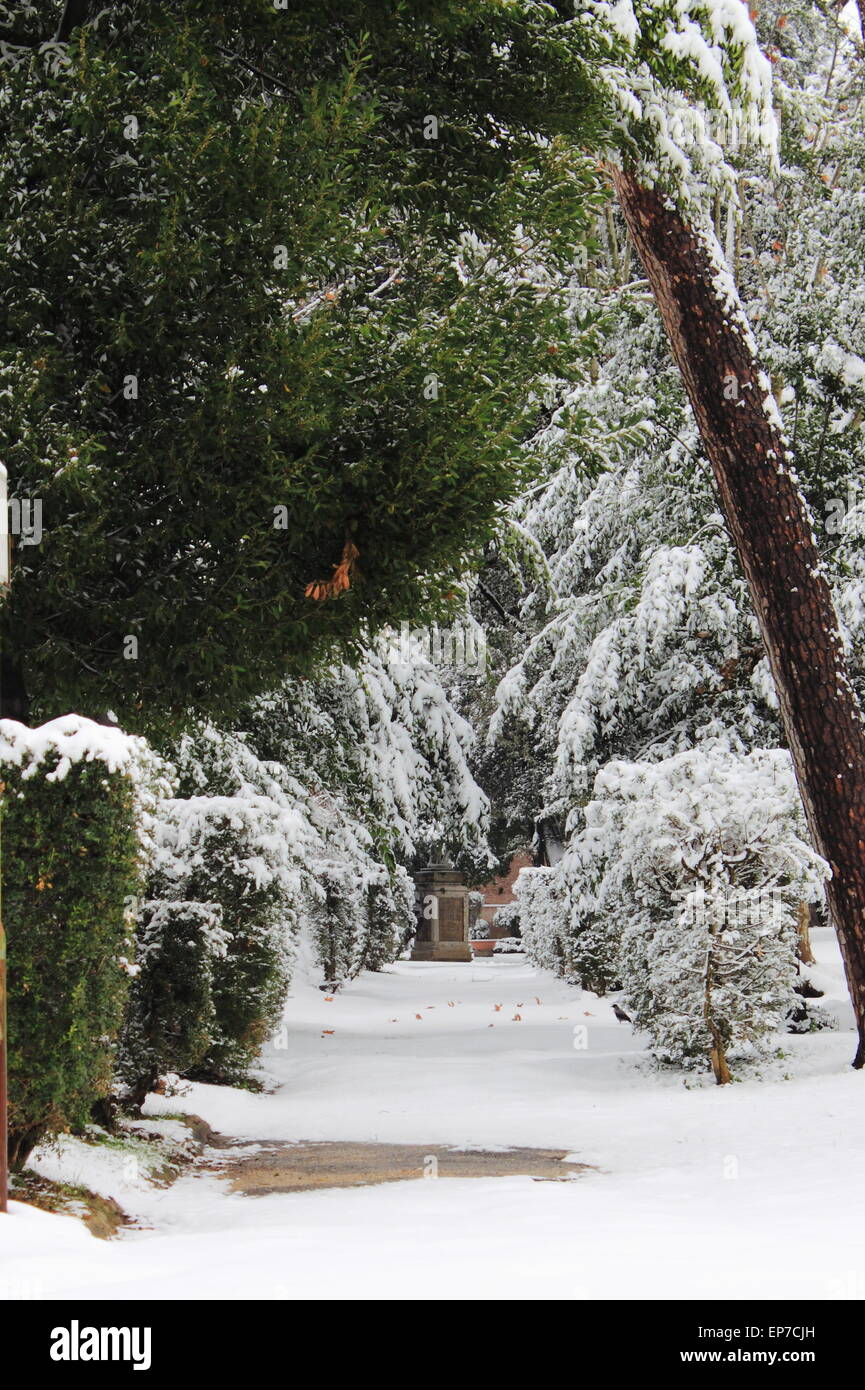 Winter snow on walkway in a public park Stock Photo - Alamy