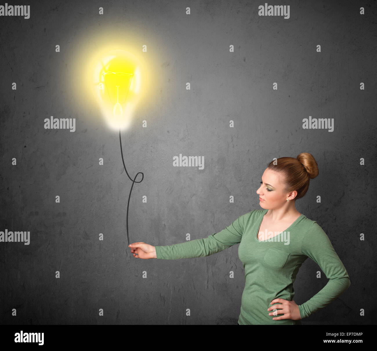 Happy woman holding balloons drawing hi-res stock photography and ...