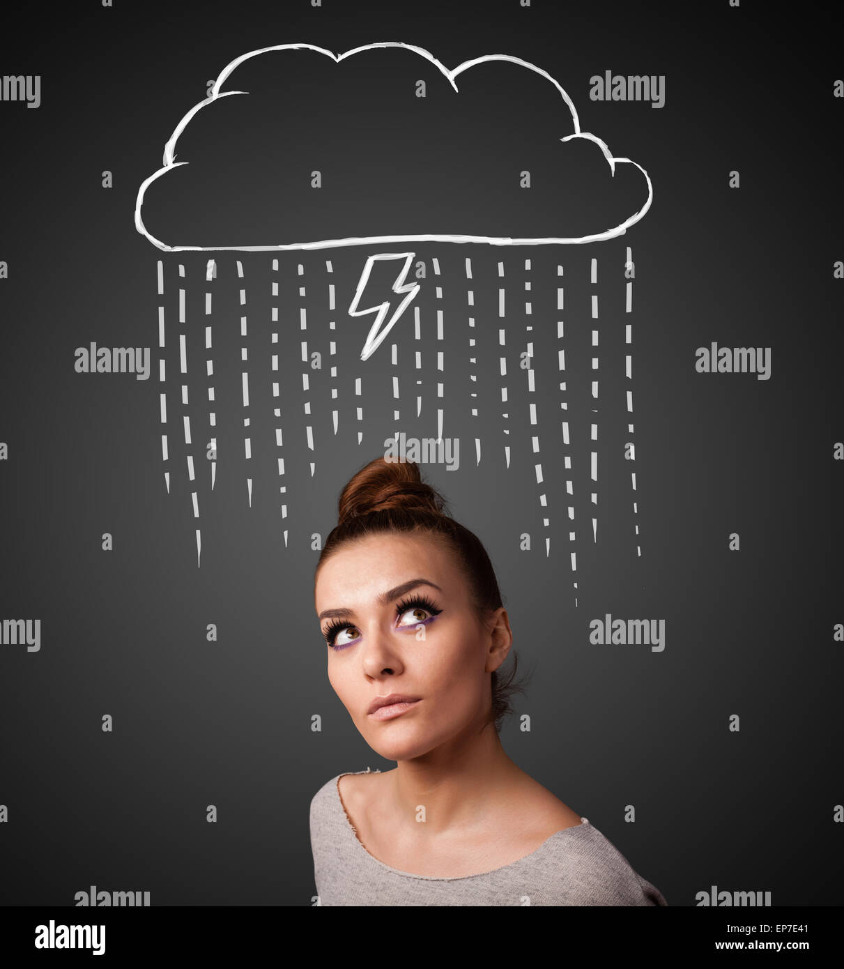 Young woman with thundercloud above her head Stock Photo - Alamy