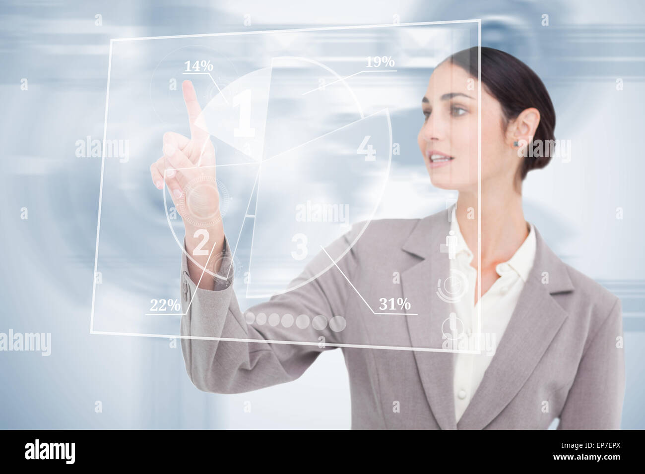 Businesswoman using nice transparent futuristic interface Stock Photo ...