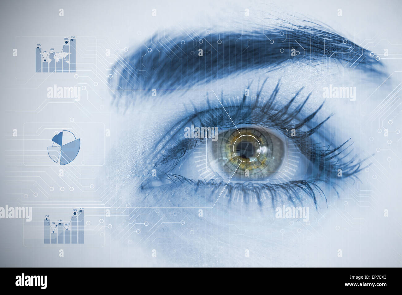 Close up of woman eye analyzing chart interfaces Stock Photo - Alamy