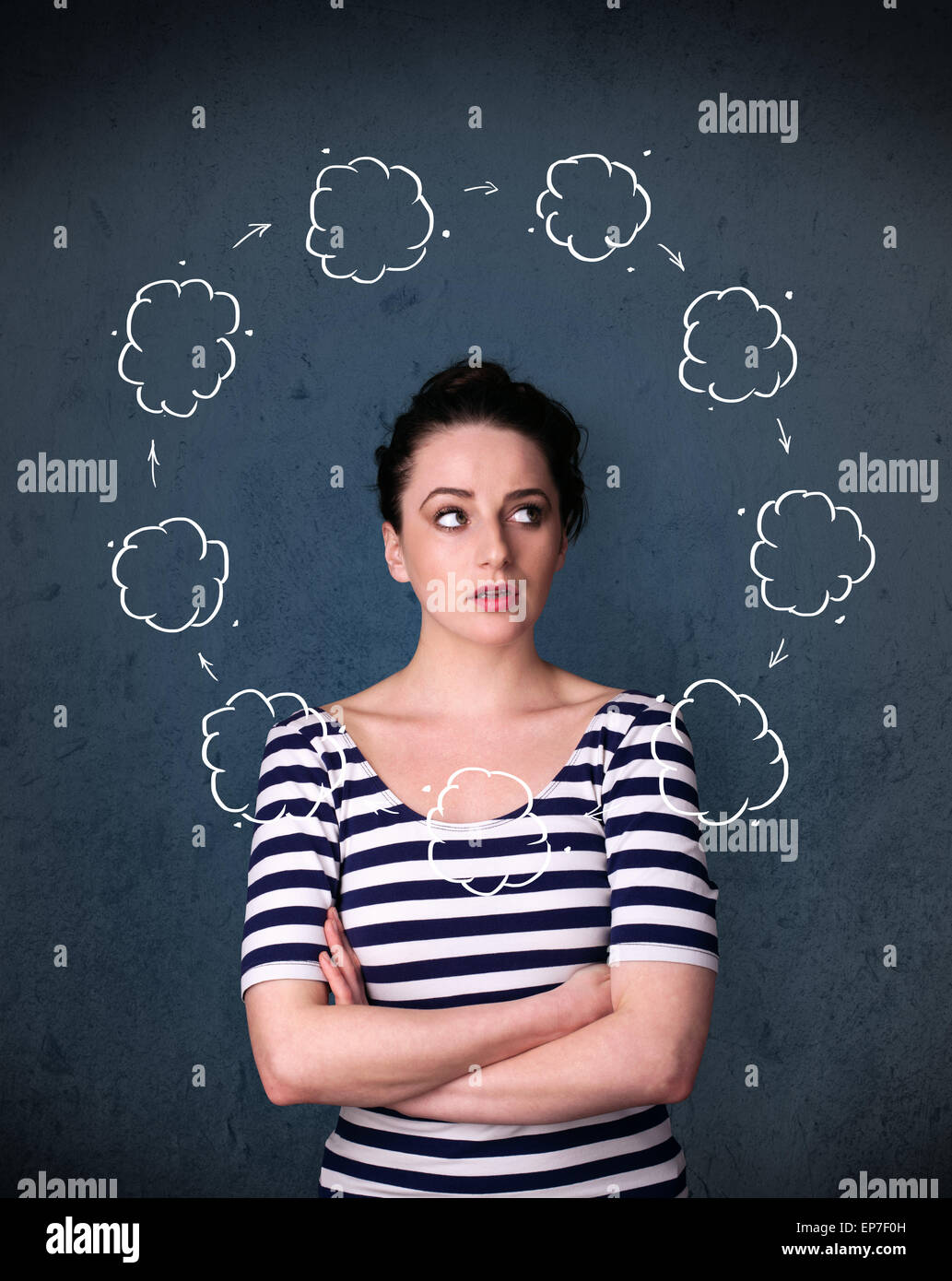 Young woman thinking with cloud circulation around her head Stock Photo ...