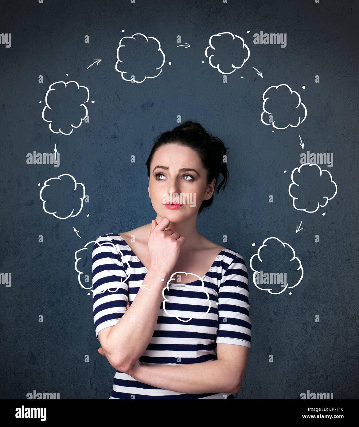 Young woman thinking with cloud circulation around her head Stock Photo ...