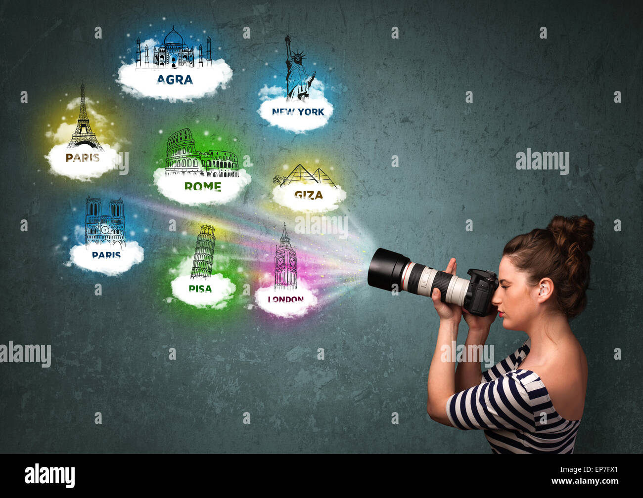 Tourist photographer making images of famous places around the world ...