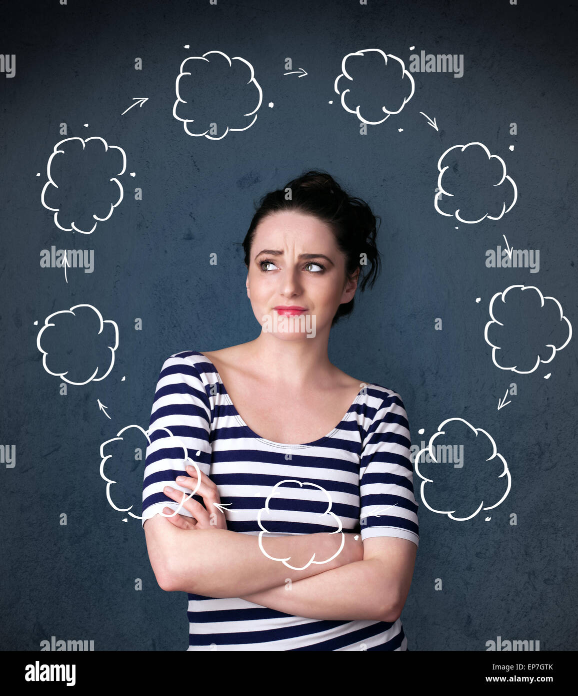 Young woman thinking with cloud circulation around her head Stock Photo ...