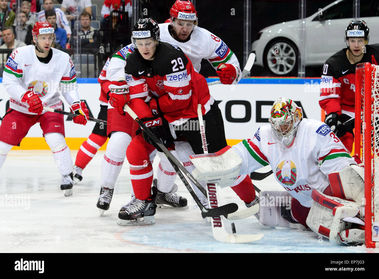 Left to right: Artyom Volkov (BLR), Nathan MacKinnon (CAN), Ilya ...
