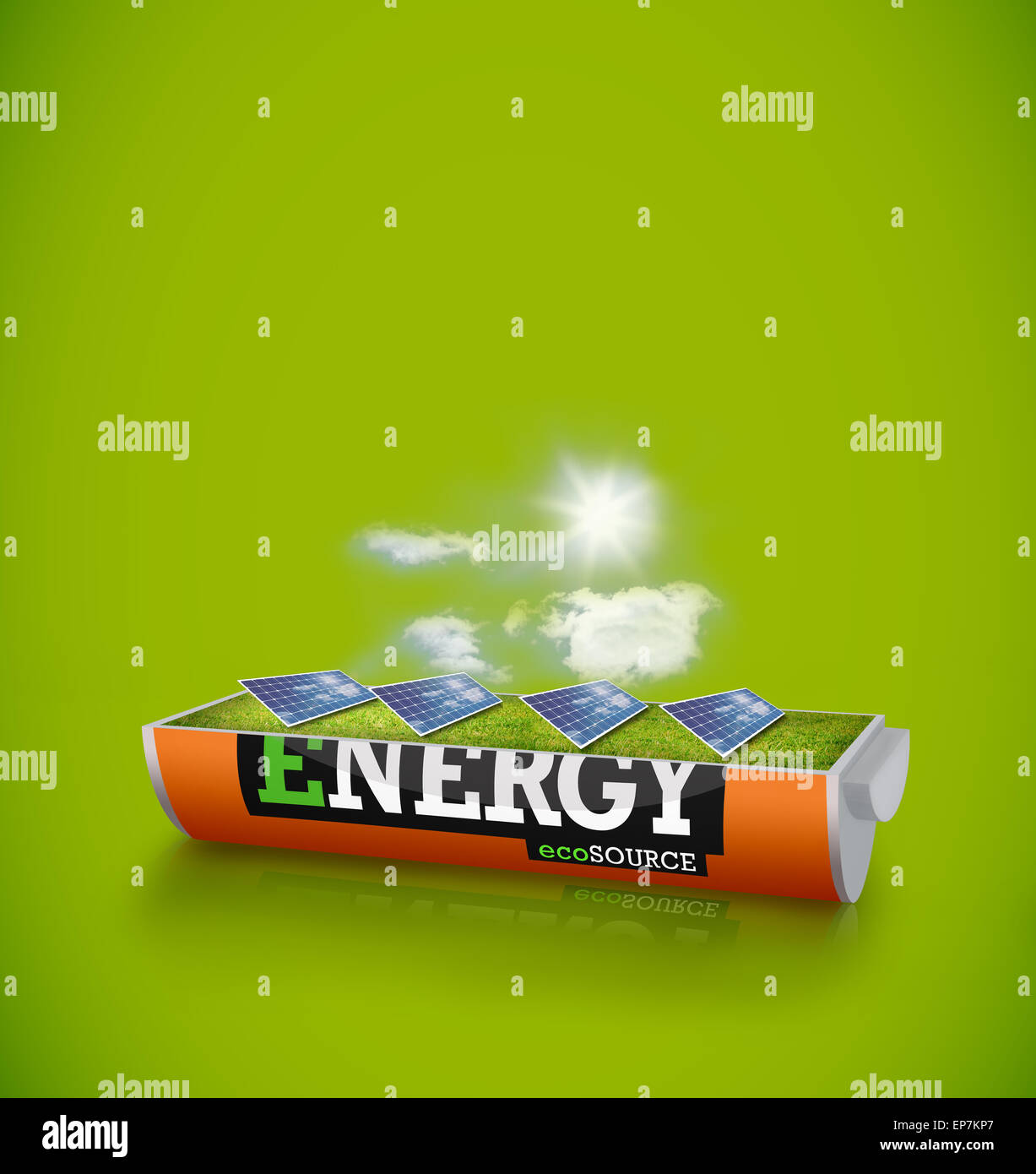 Solar panels in a sunny field in an energy saving battery Stock Photo ...