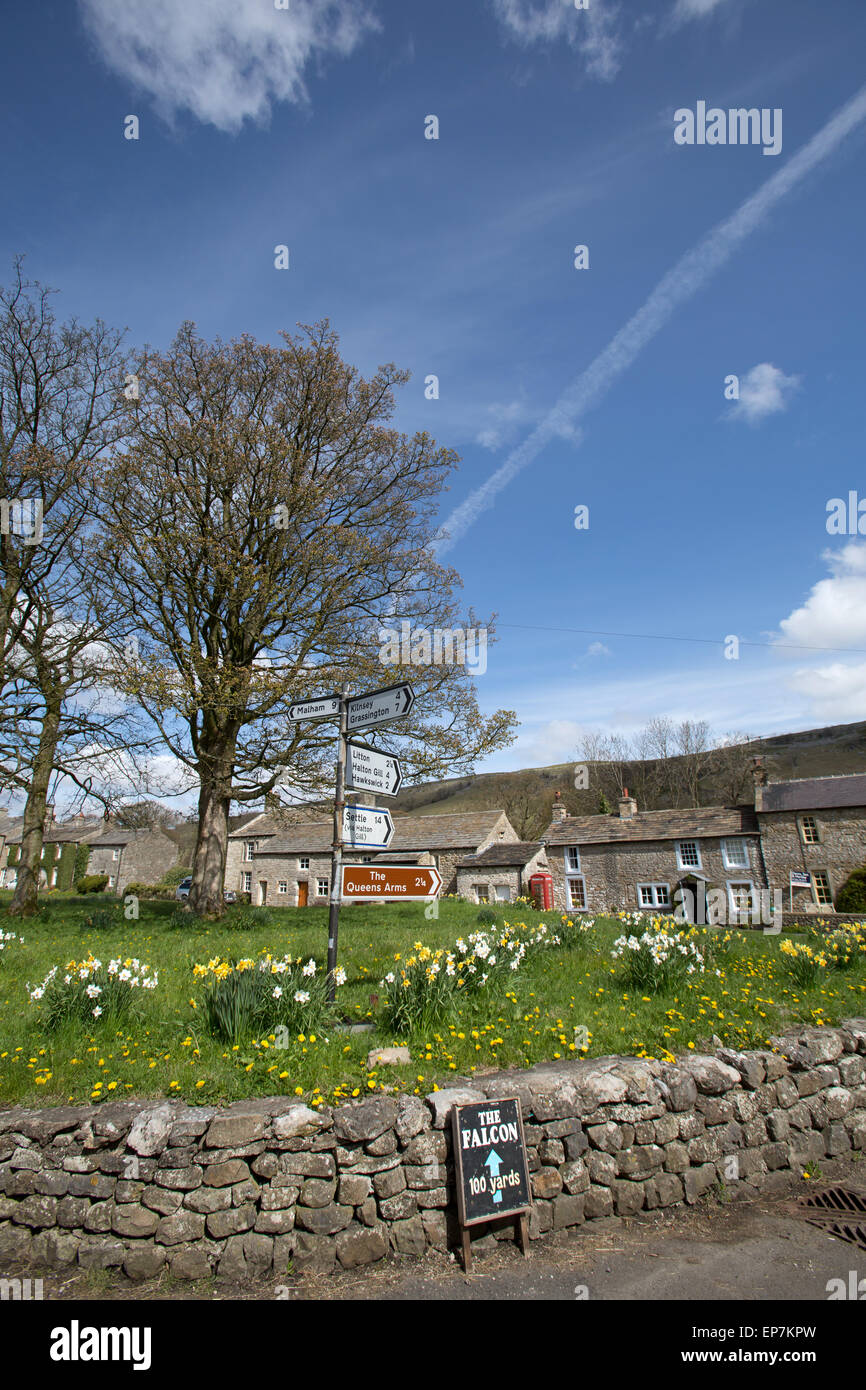 Yorkshire Dales, England. Picturesque spring view of roadside direction ...