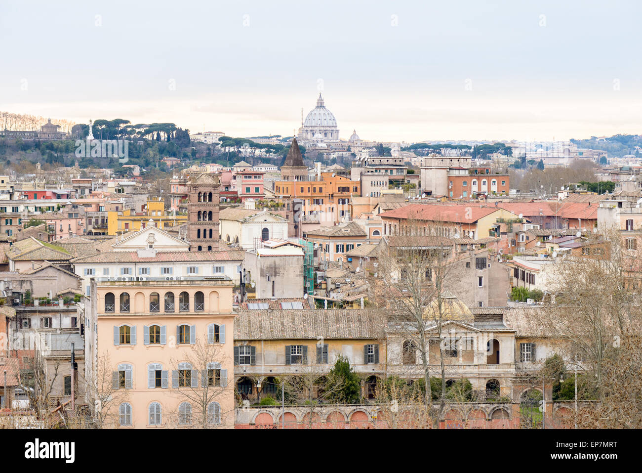 Landscape of Rome (Italy) from the Oranges Garden. The garden of the ...