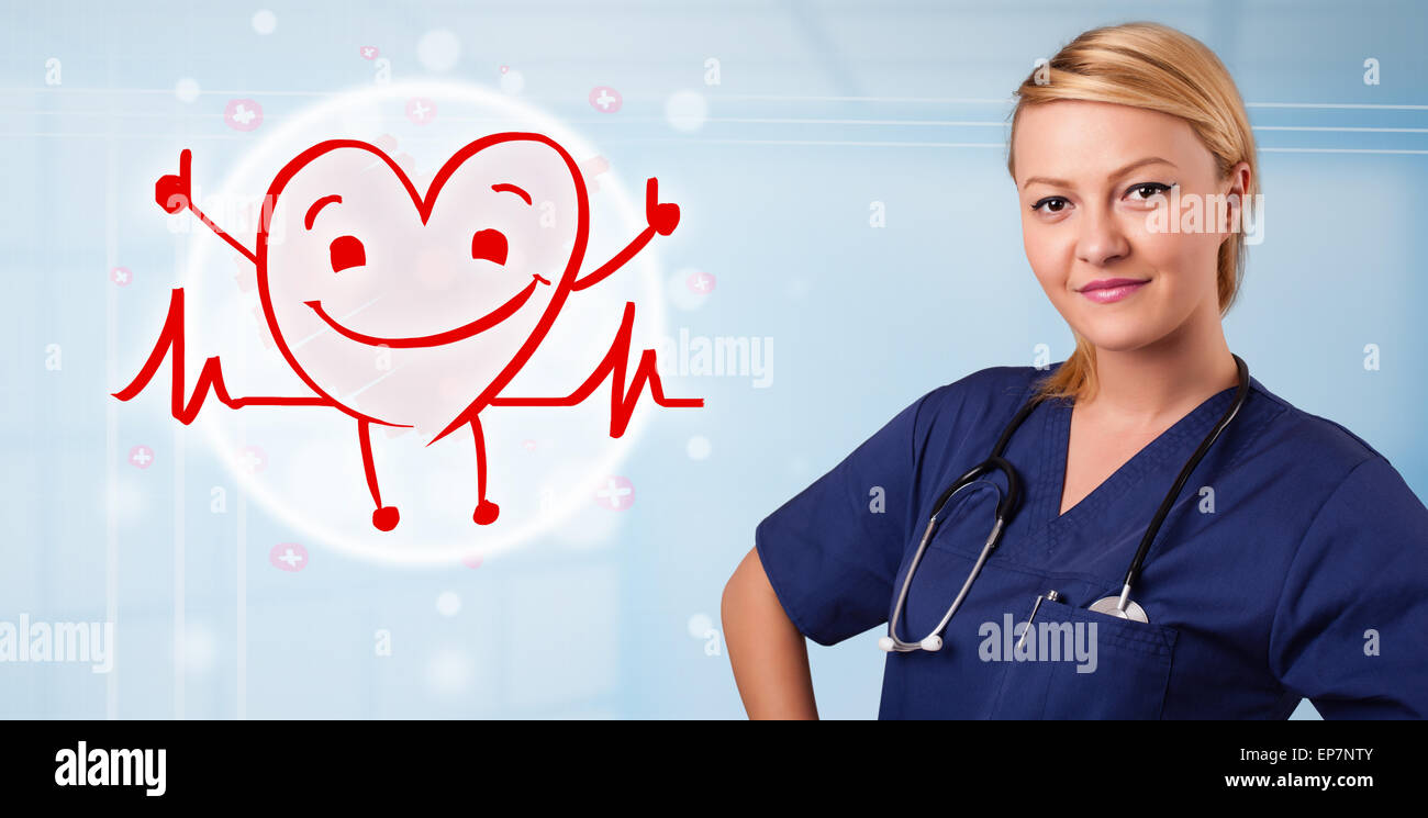 Attractive doctor with happy red smiling heart Stock Photo - Alamy