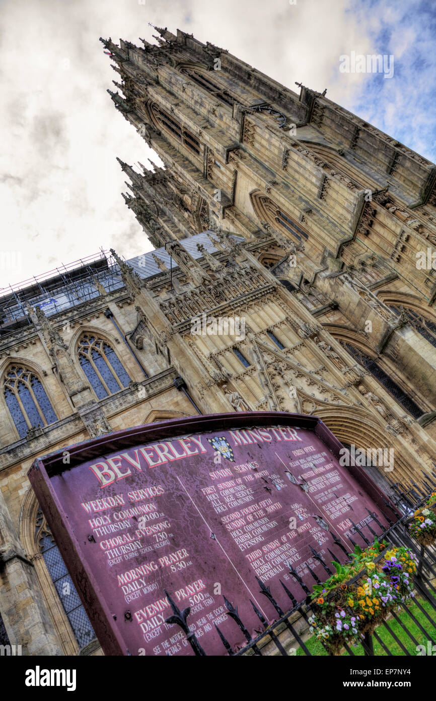 Beverley Minster Gothic church exterior facade sign spire East Riding ...