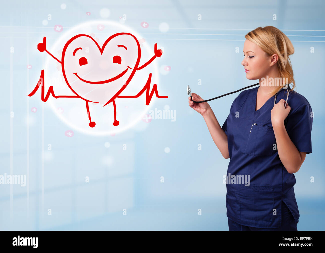 Attractive doctor with happy red smiling heart Stock Photo - Alamy