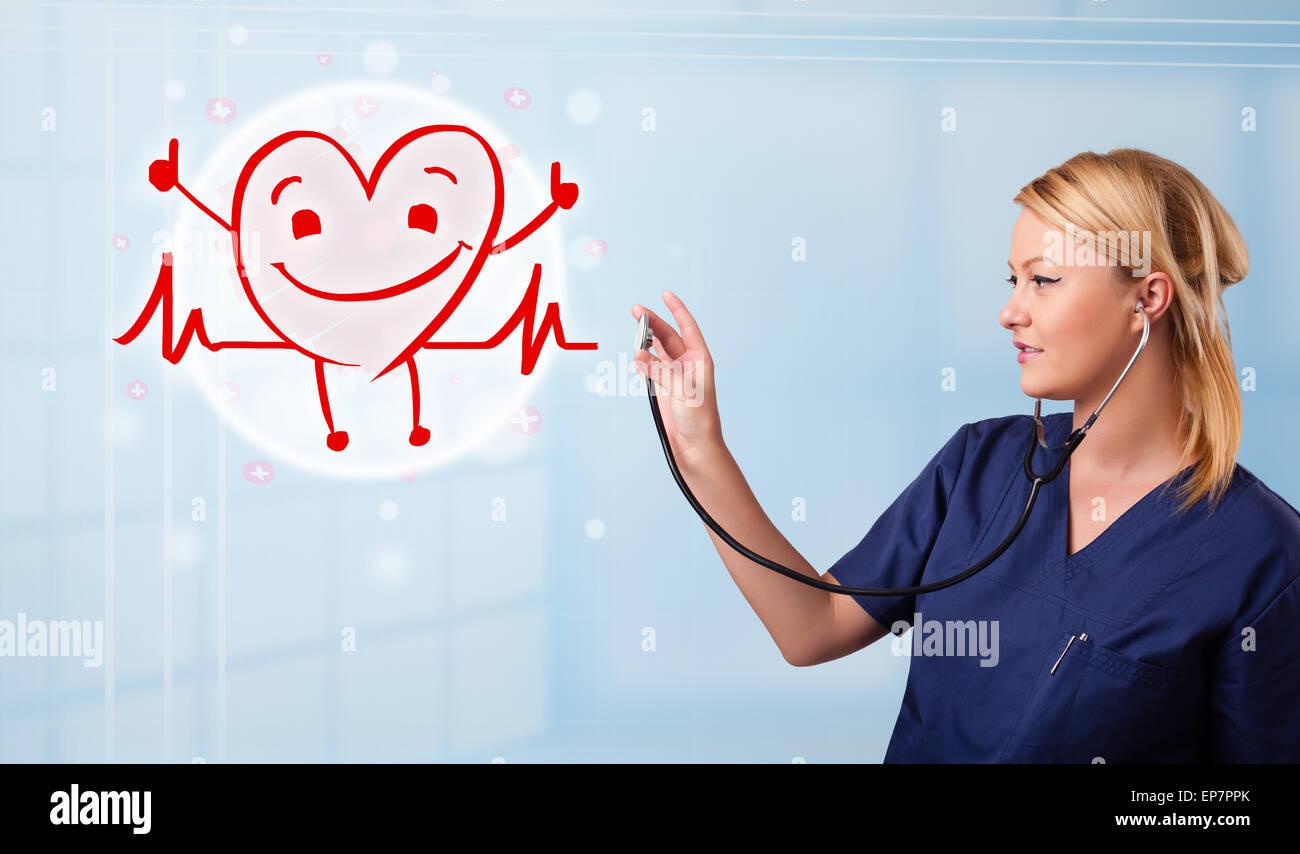 Attractive doctor with happy red smiling heart Stock Photo - Alamy