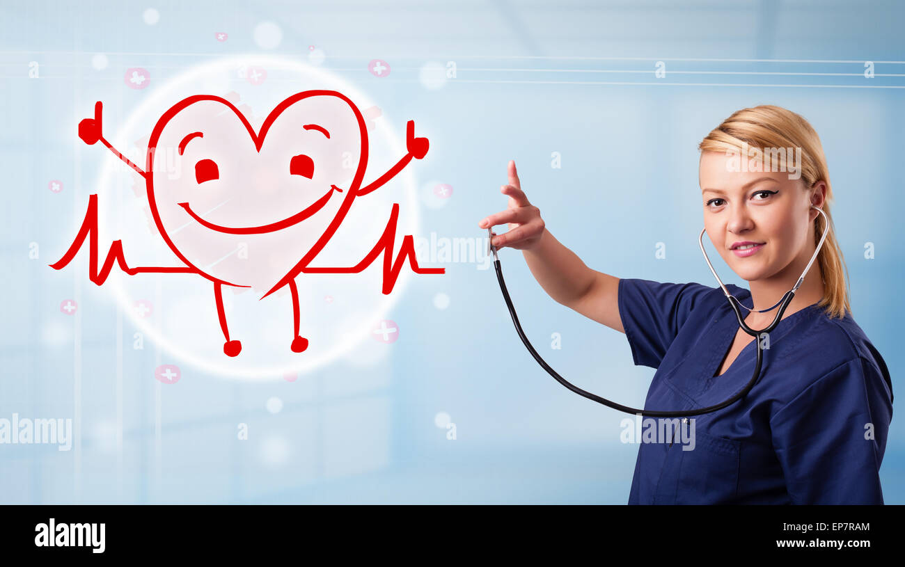 Attractive doctor with happy red smiling heart Stock Photo - Alamy