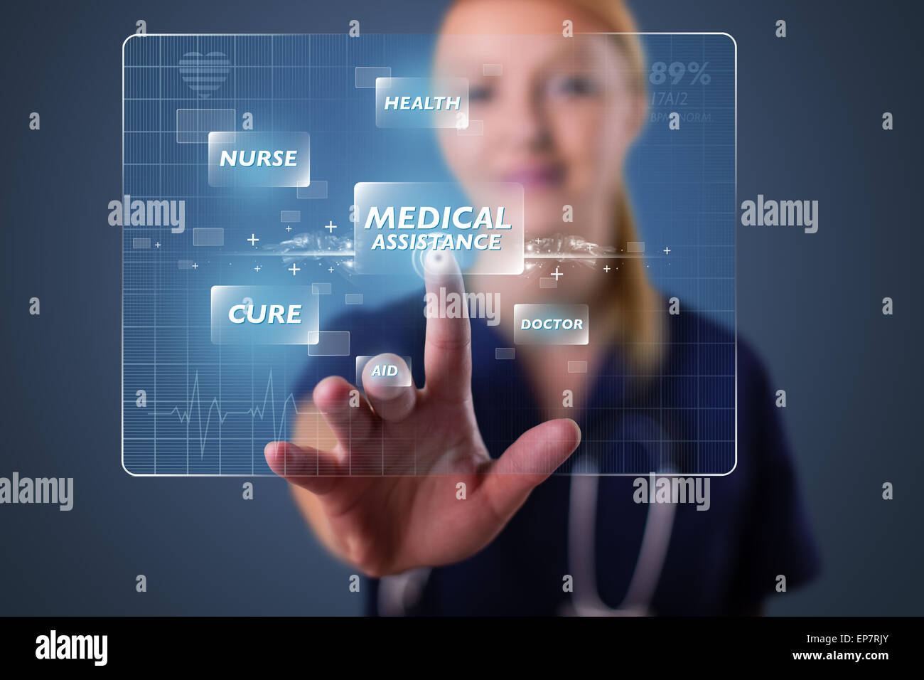 Young nurse pressing modern medical type of buttons Stock Photo - Alamy
