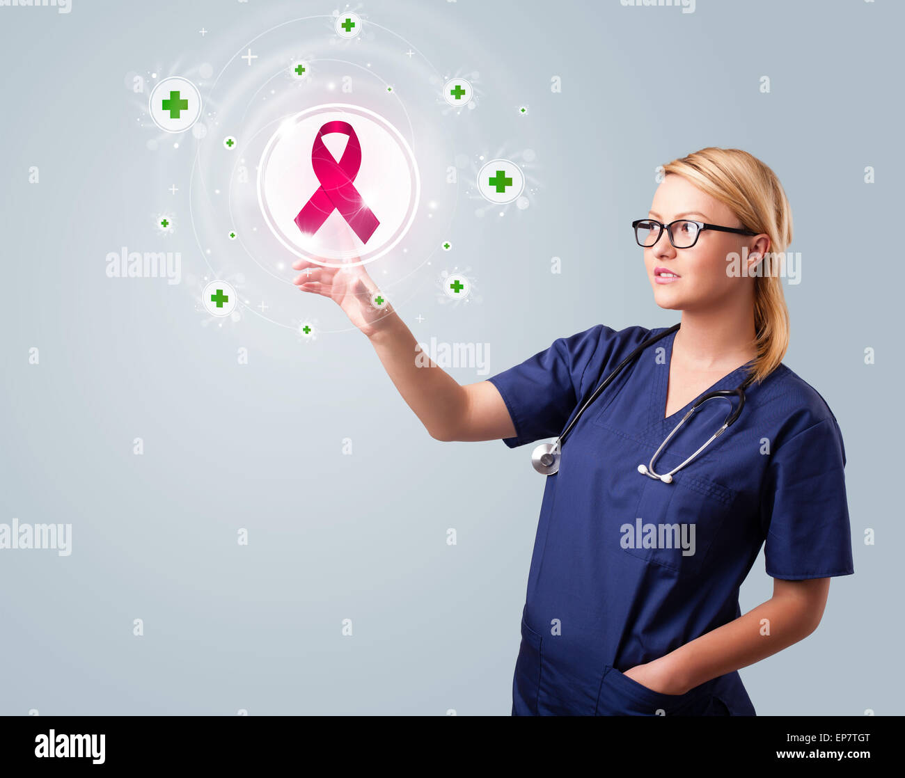 Young nurse pressing modern medical type of buttons Stock Photo - Alamy