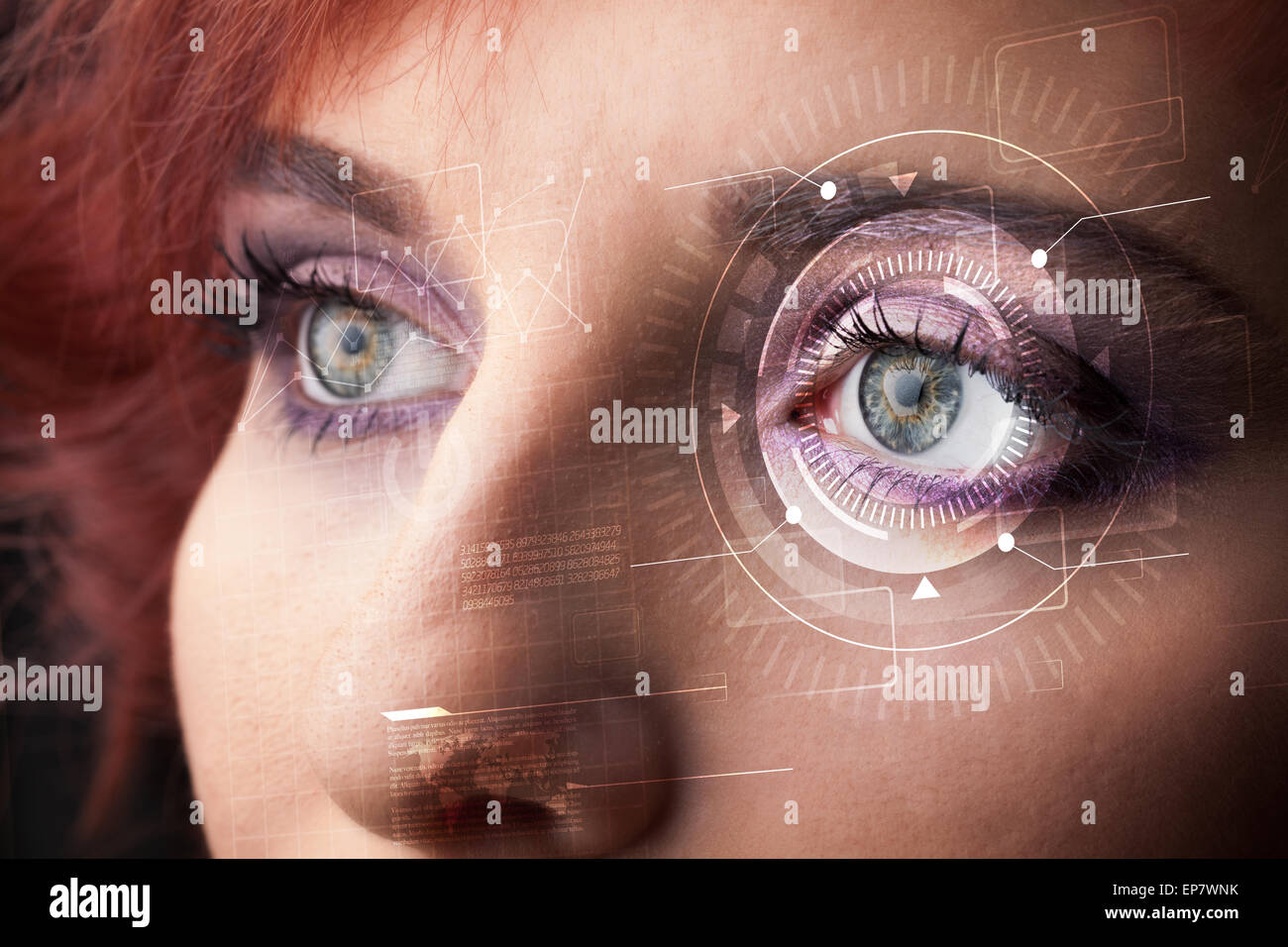 Cyber girl with technolgy eye looking Stock Photo - Alamy