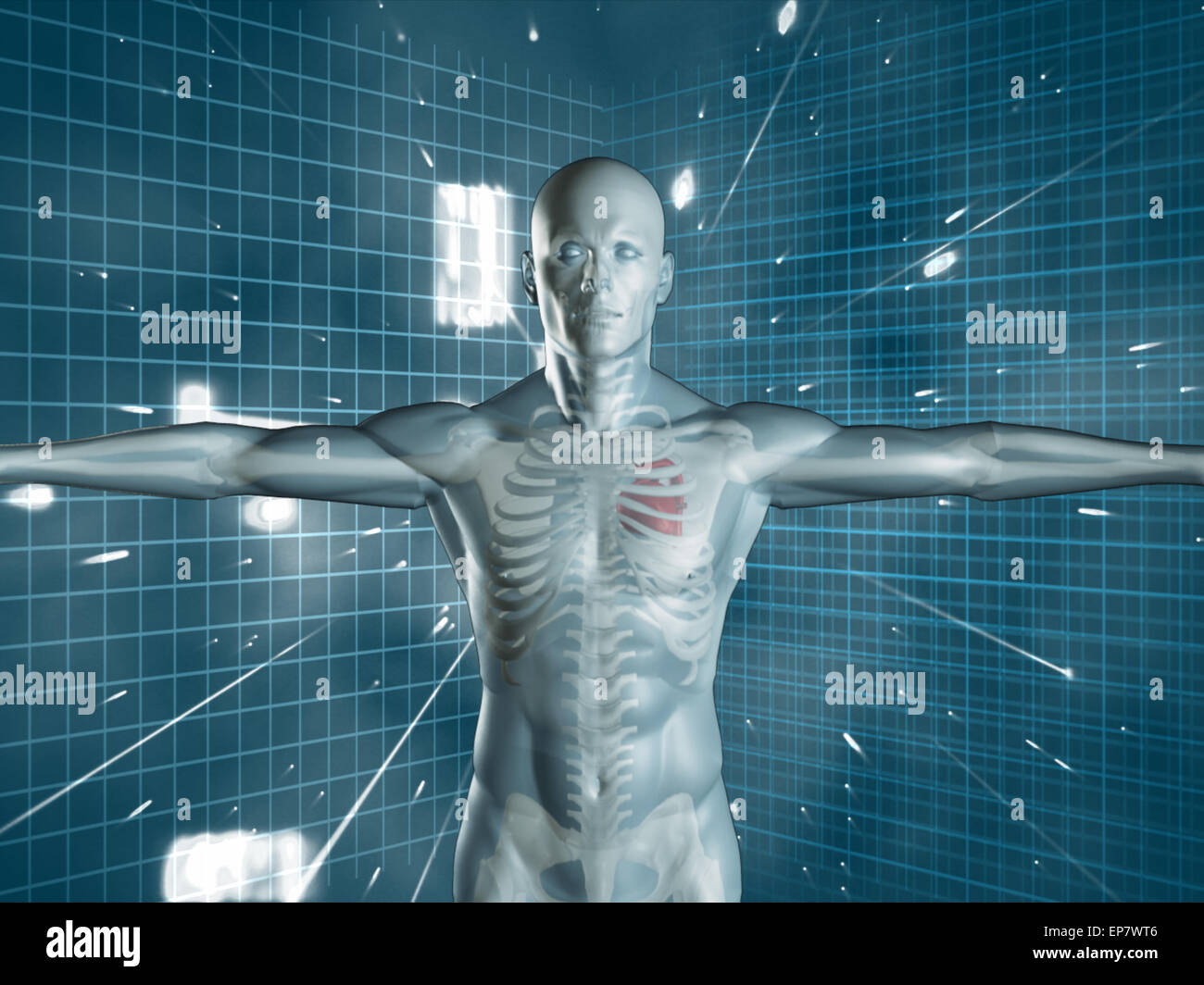 Human medical representation standing over futuristic background Stock ...