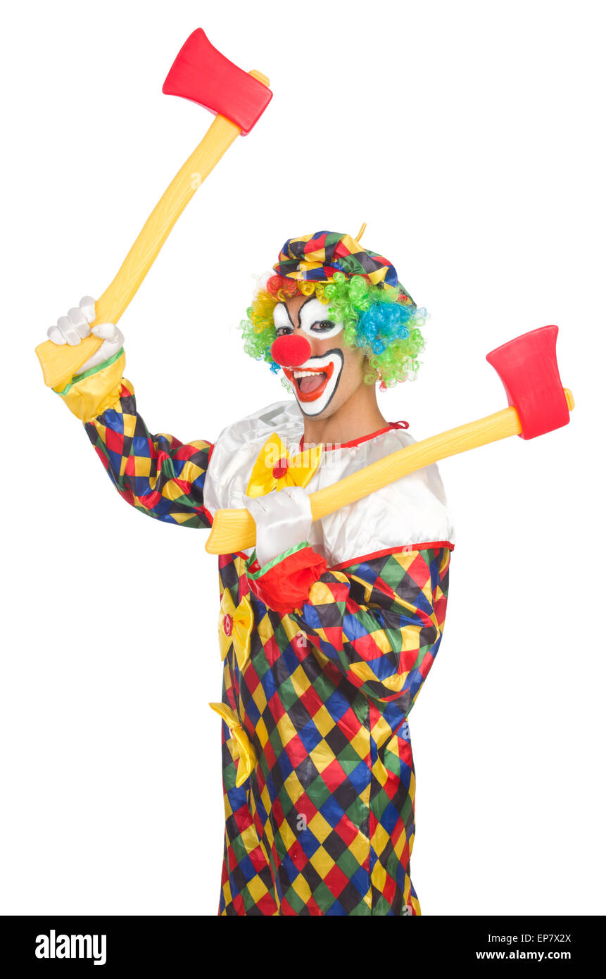 Clown with axe isolated on white Stock Photo - Alamy