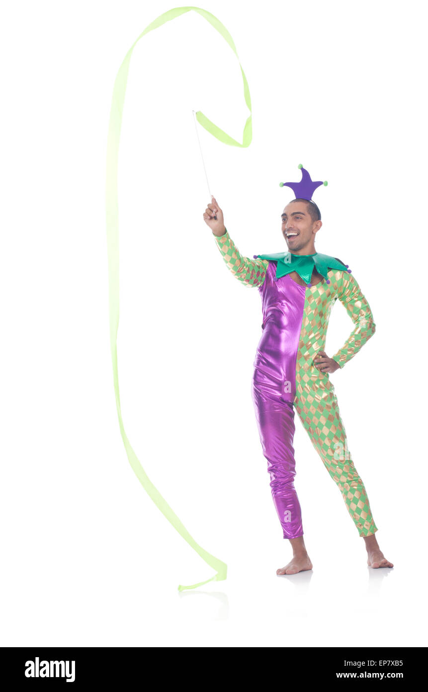 Clown with ribbon on white Stock Photo - Alamy