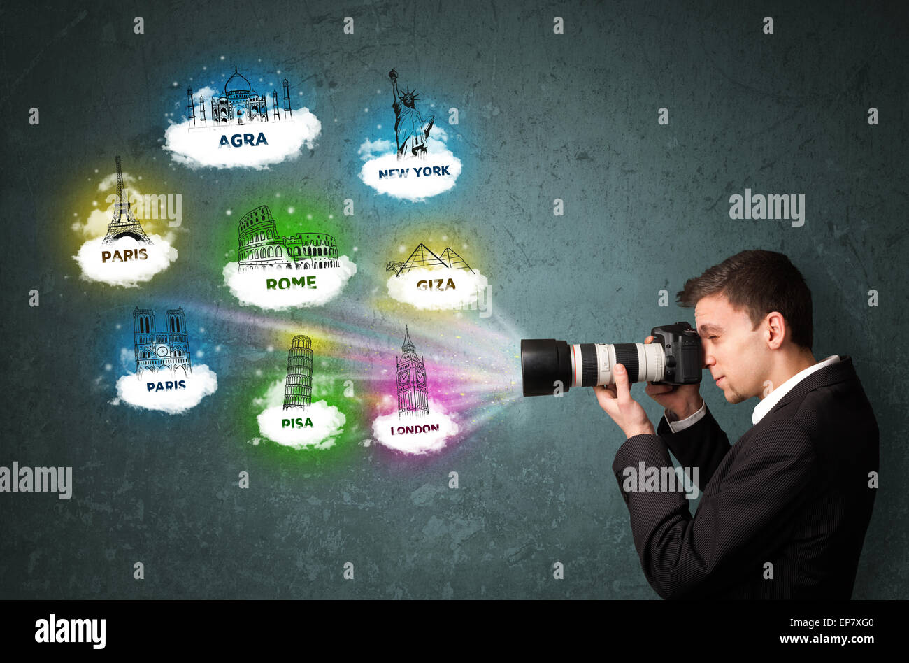 Tourist photographer making images of famous places around the world ...