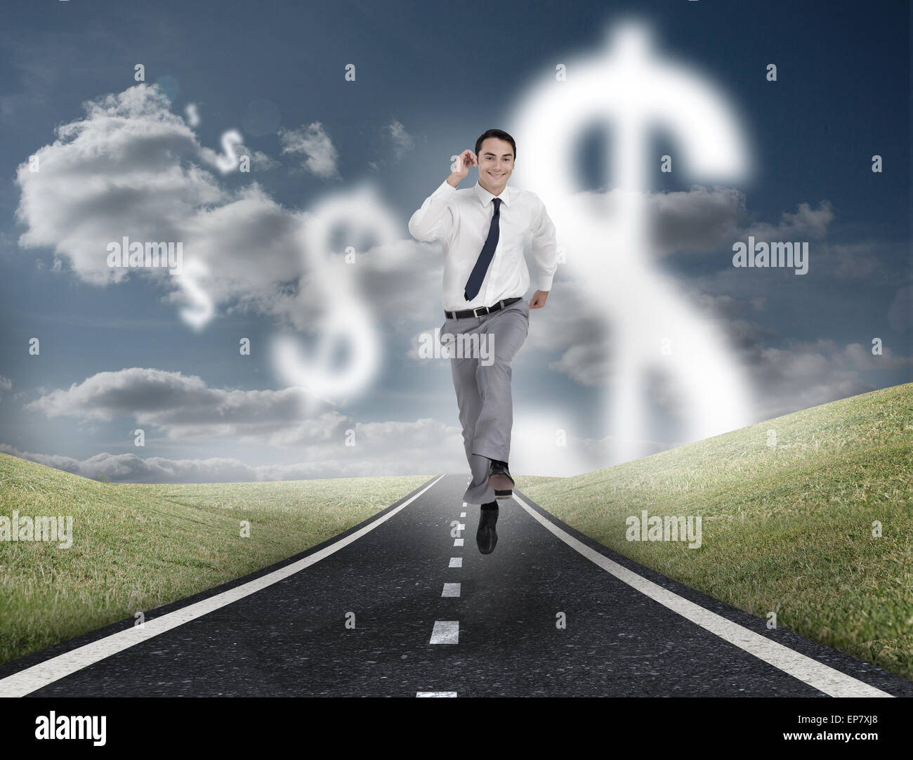 Dollar currency behind businessman running on a road Stock Photo - Alamy