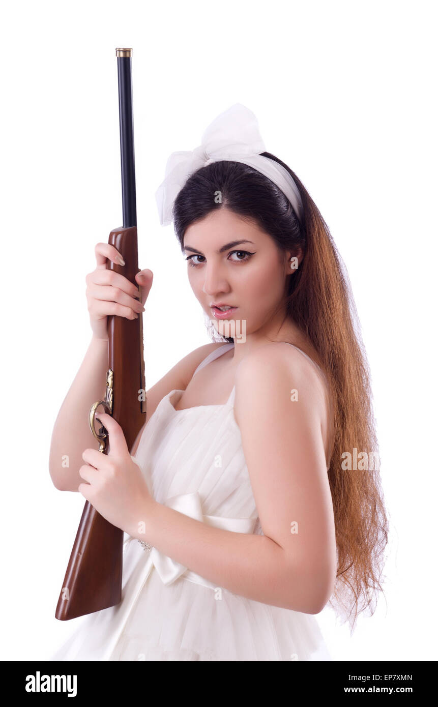 Bride with rifle isolated on white Stock Photo - Alamy