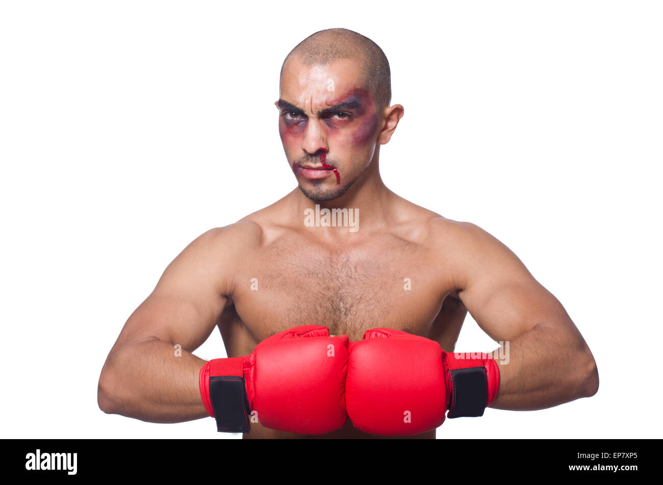 Badly beaten boxer isolated on white Stock Photo - Alamy
