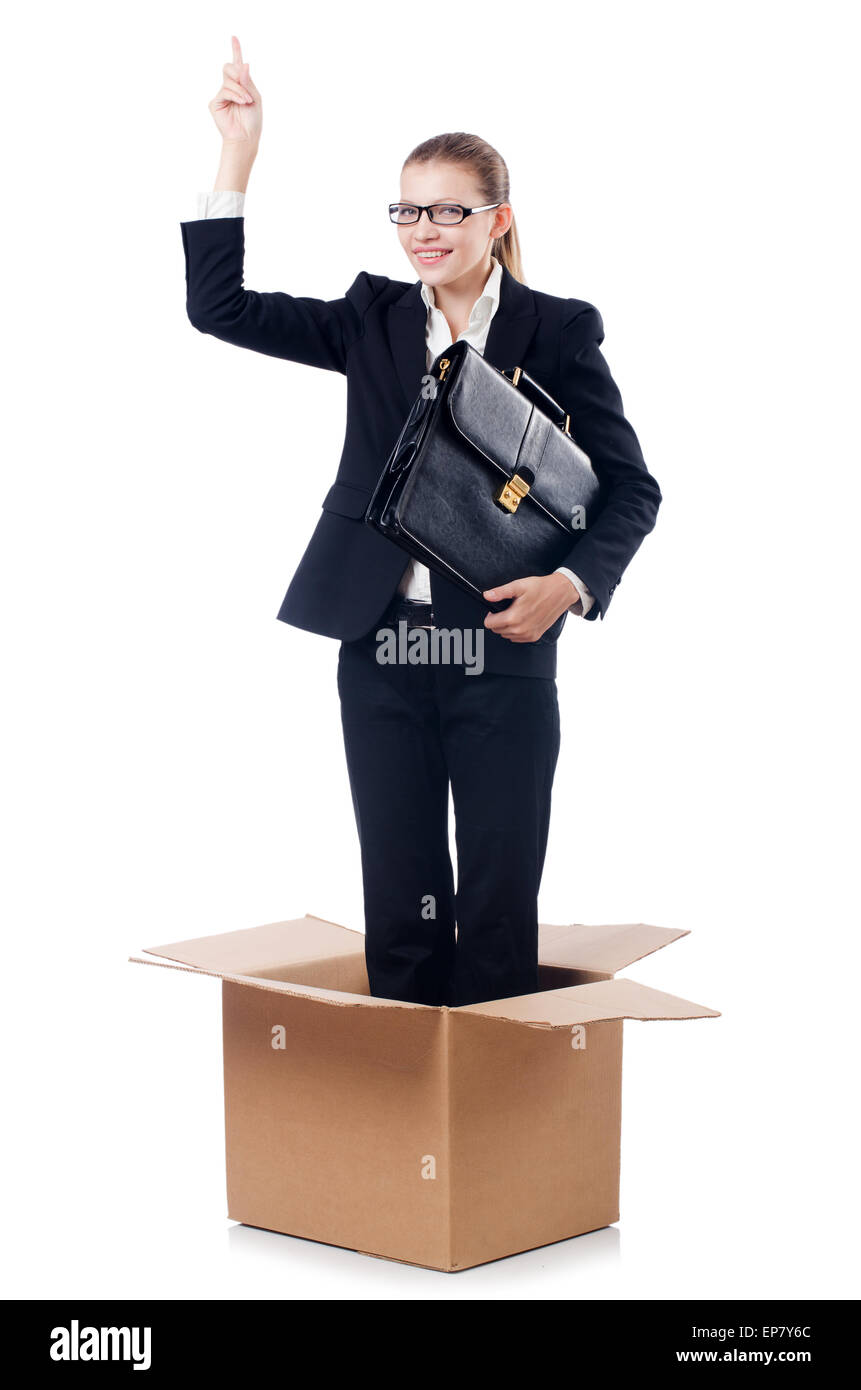 Woman in thinking out of box concept Stock Photo - Alamy