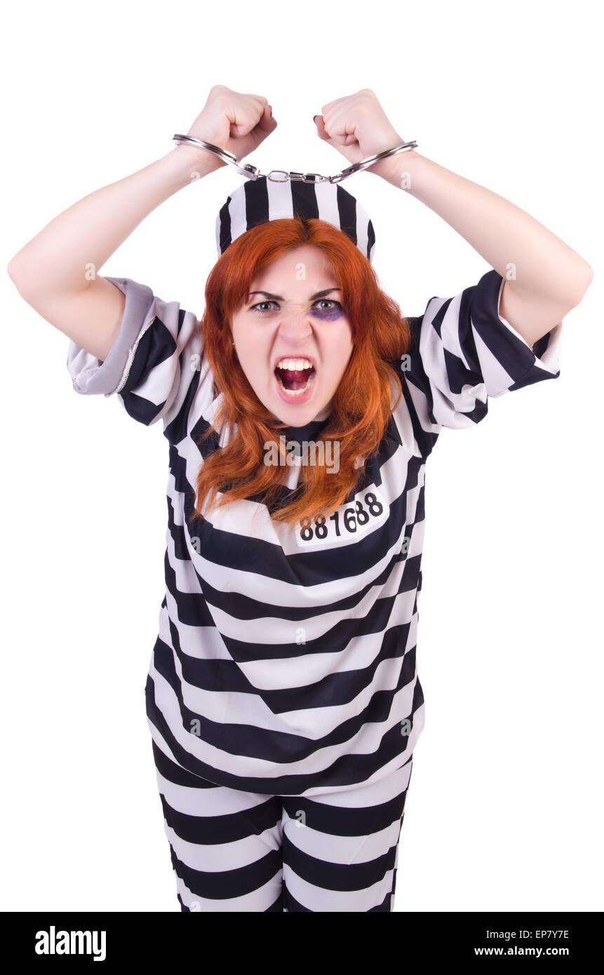 Prisoner in striped uniform on white Stock Photo - Alamy