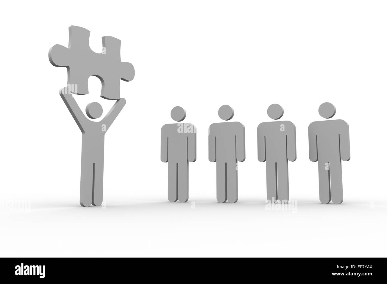 Human figure holding jigsaw piece next to line of human forms Stock ...