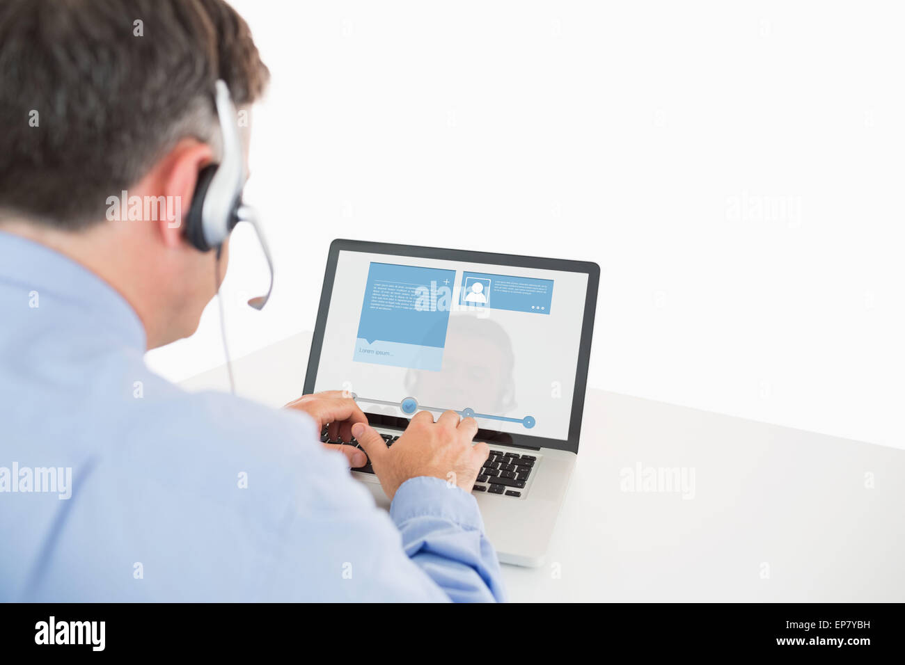 Call center worker viewing social media profile Stock Photo - Alamy