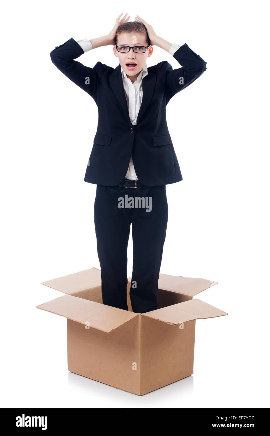 Woman in thinking out of box concept Stock Photo - Alamy