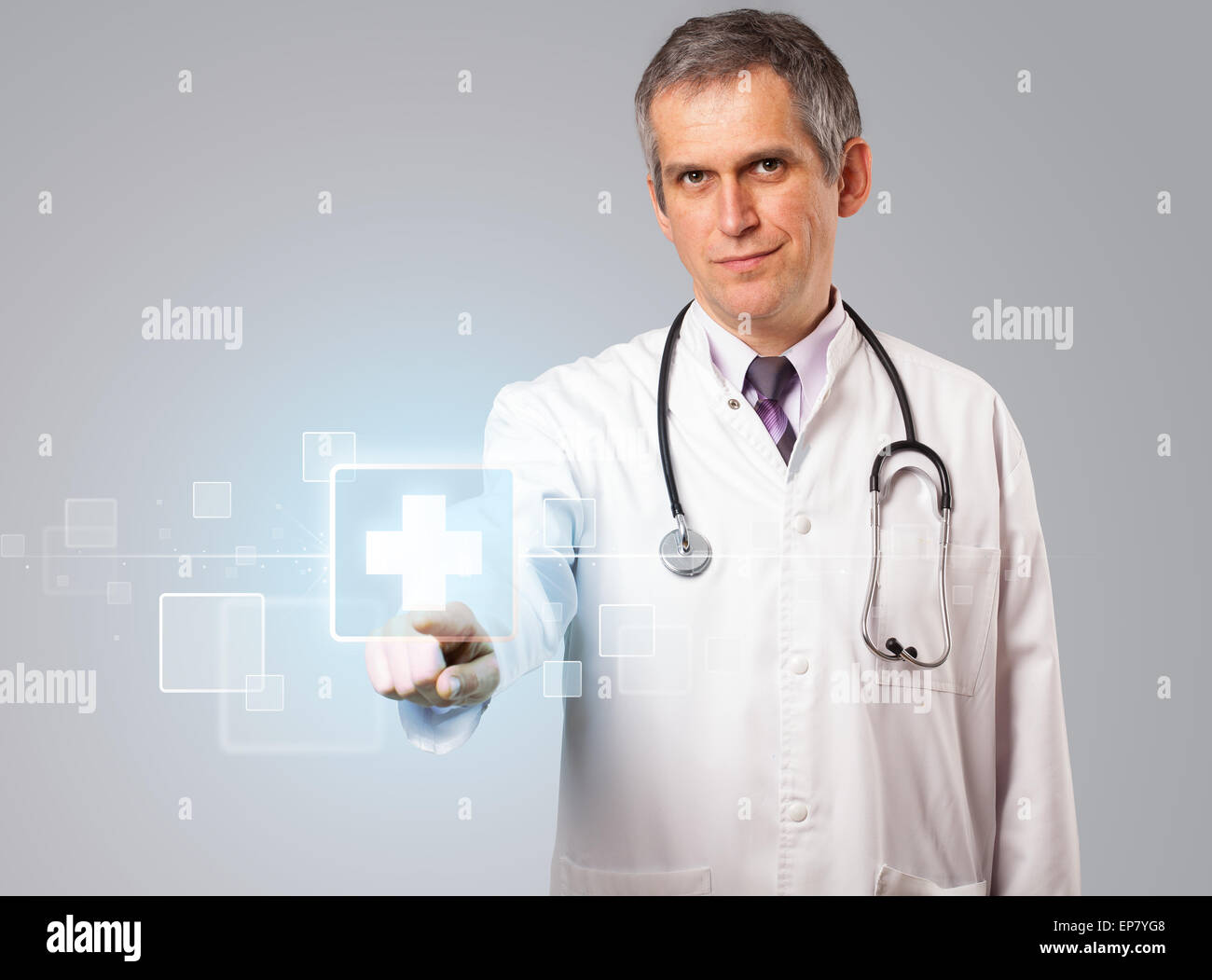 Doctor pressing modern medical type of button Stock Photo - Alamy