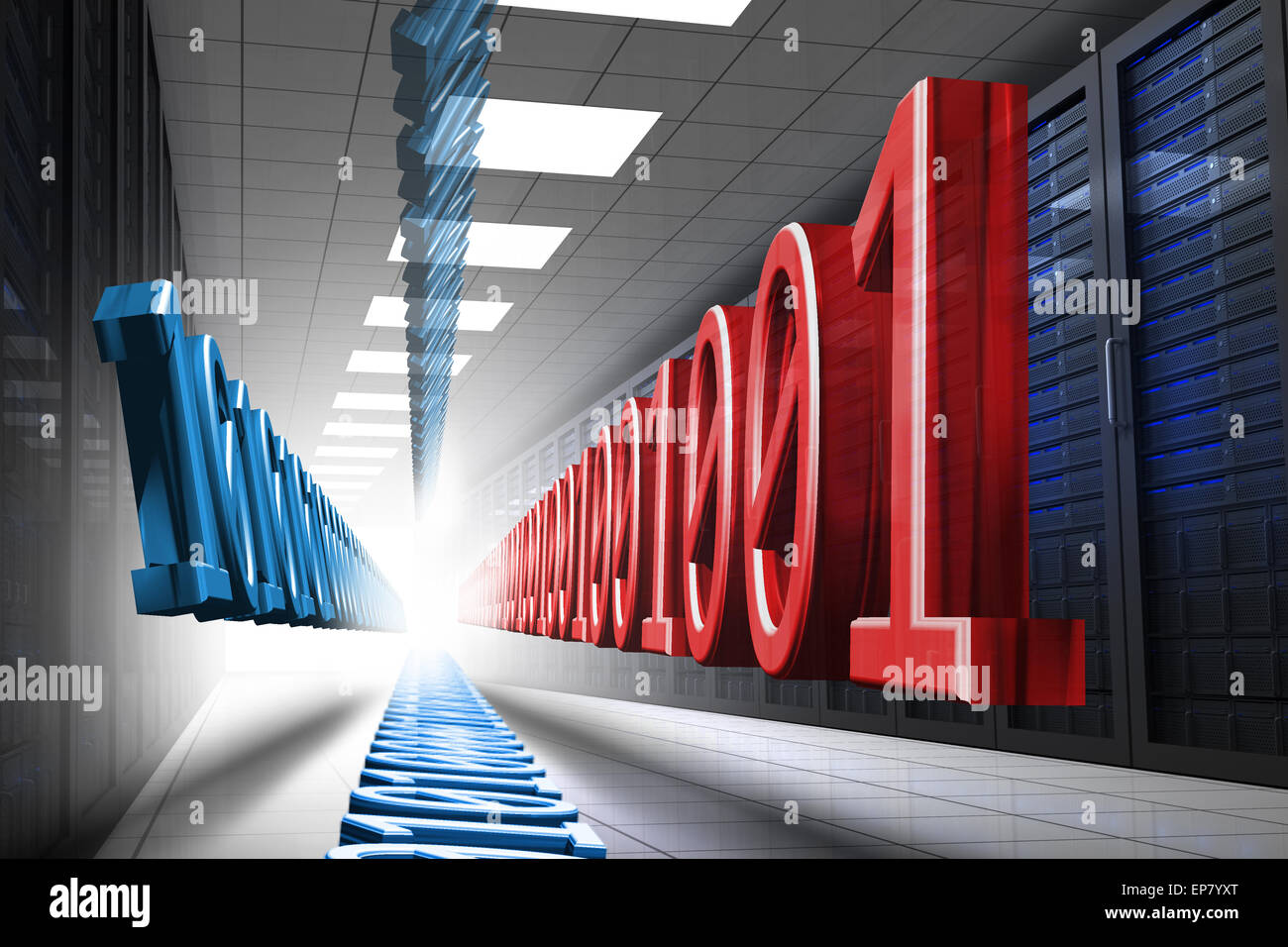 Blue and red binary code in data center hall Stock Photo - Alamy