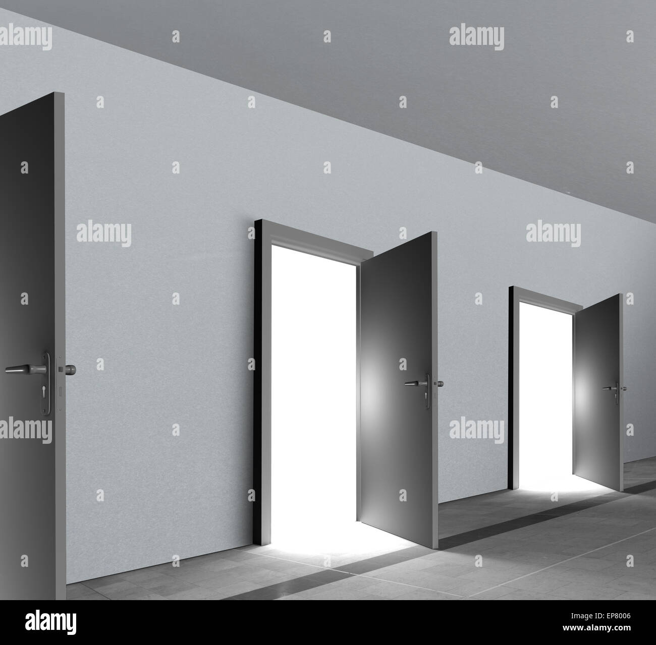 Doors open showing bright white shining light Stock Photo - Alamy