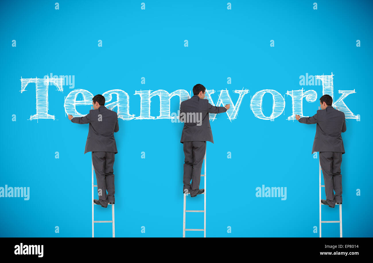 Multiple image of businessman writing teamwork Stock Photo - Alamy