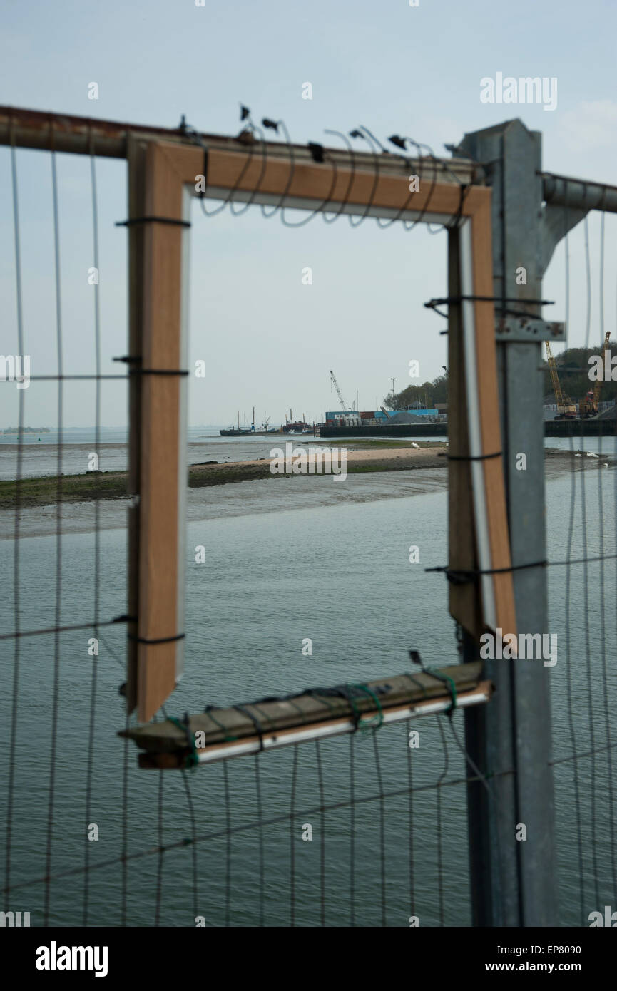 Fence erected along Mistley Quay Stock Photo - Alamy