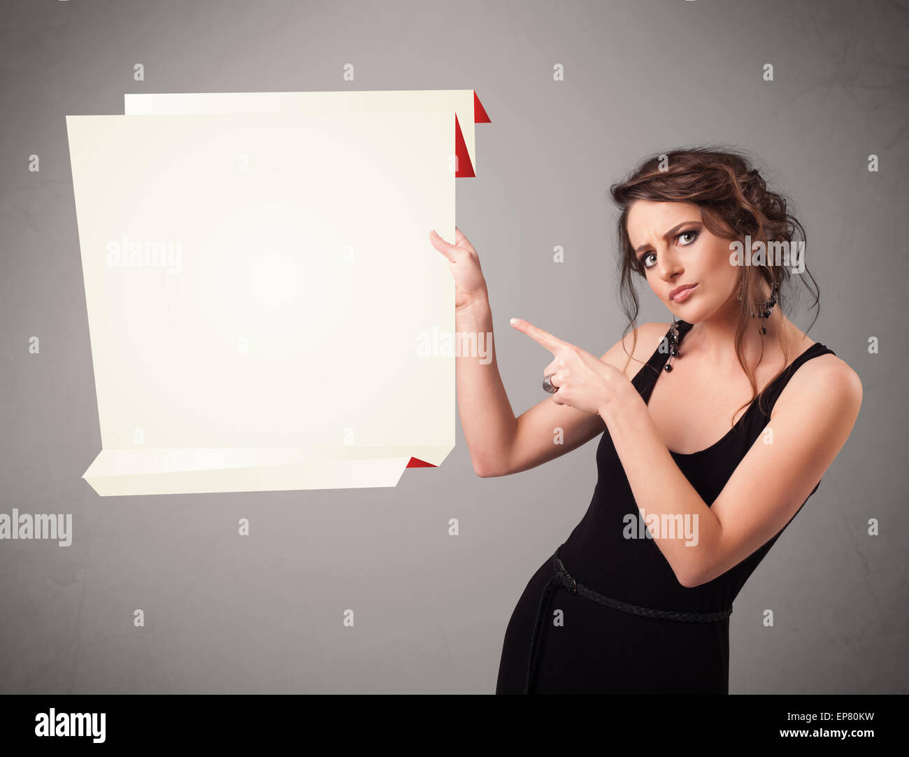Young woman holding white origami paper copy space Stock Photo - Alamy