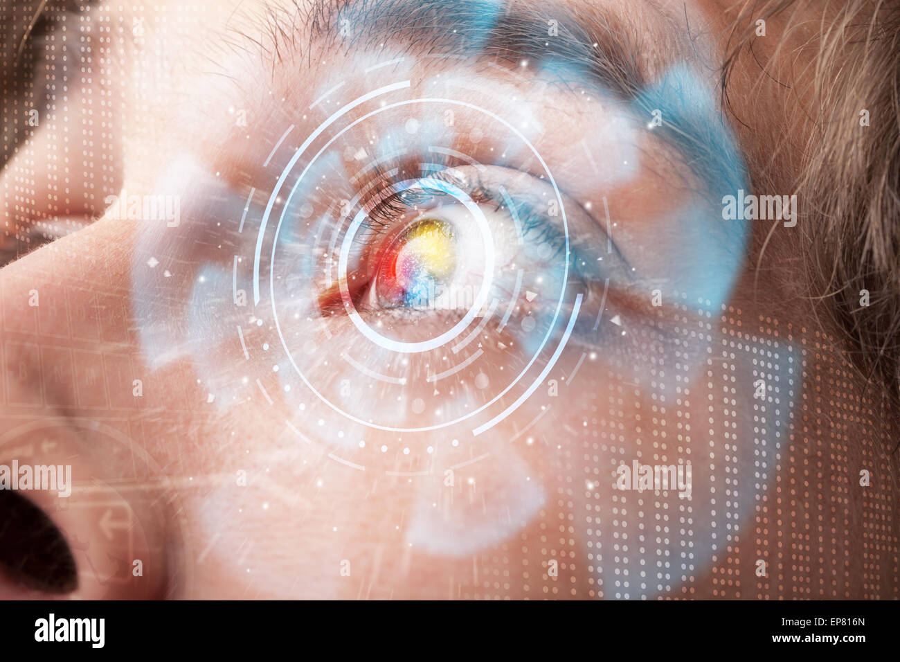 Futuristic modern cyber man with technology screen eye panel Stock ...