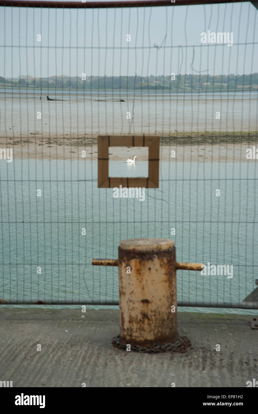 Fence erected along Mistley Quay Stock Photo - Alamy